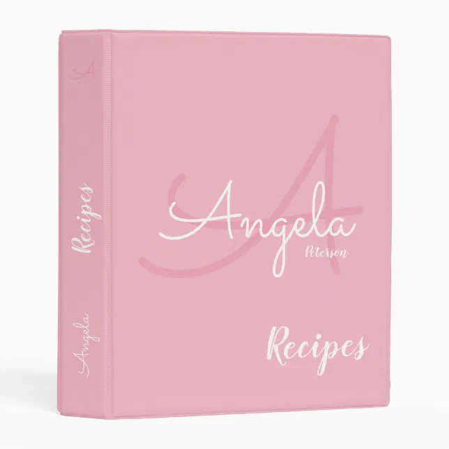 modern monogram for chef recipes, pink mini binder | Zazzle