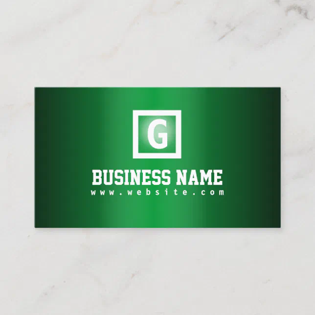 Modern Monogram Green Metal Business Card | Zazzle