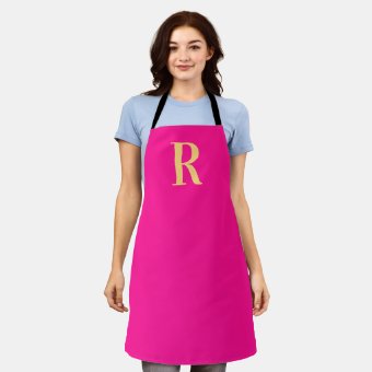 Modern Monogram Hot Pink Apron | Zazzle