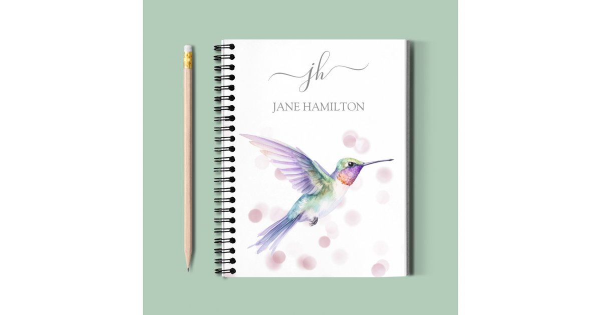 Modern Monogram Hummingbird Notebook | Zazzle