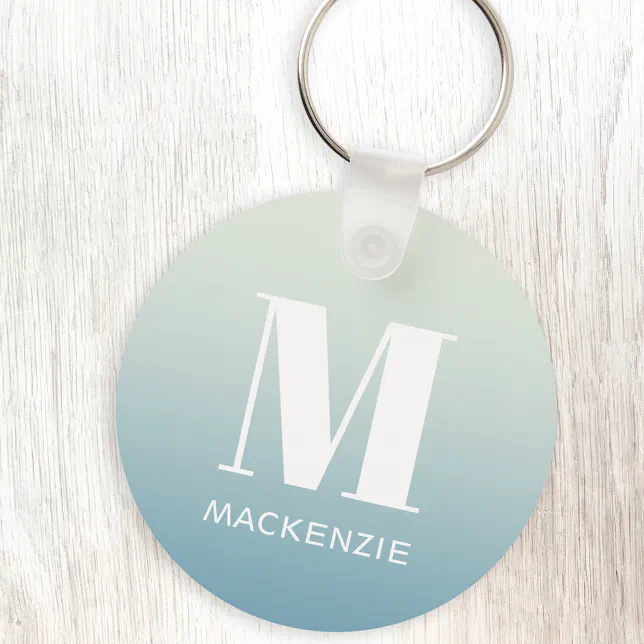 Modern Monogram Initial Name Teal Aqua Gradient Keychain | Zazzle