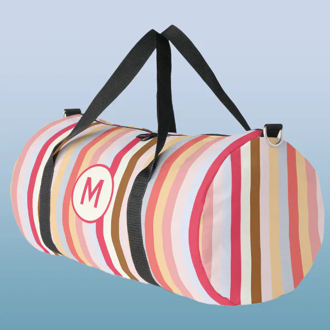 Modern Monogram Initial Pastel Candy Stripe Duffle Bag | Zazzle