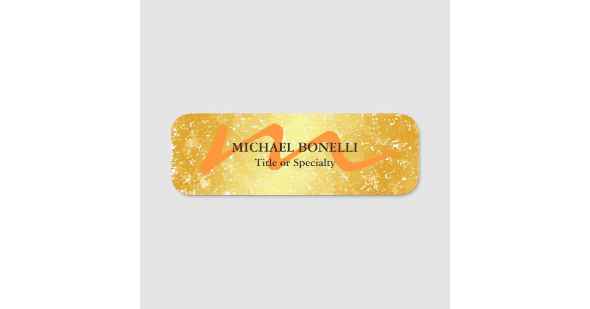 Modern monogram initial professional gold color name tag | Zazzle