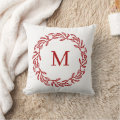 Modern Monogram Initial Red Leaf and Berry Wreath Throw Pillow | Zazzle