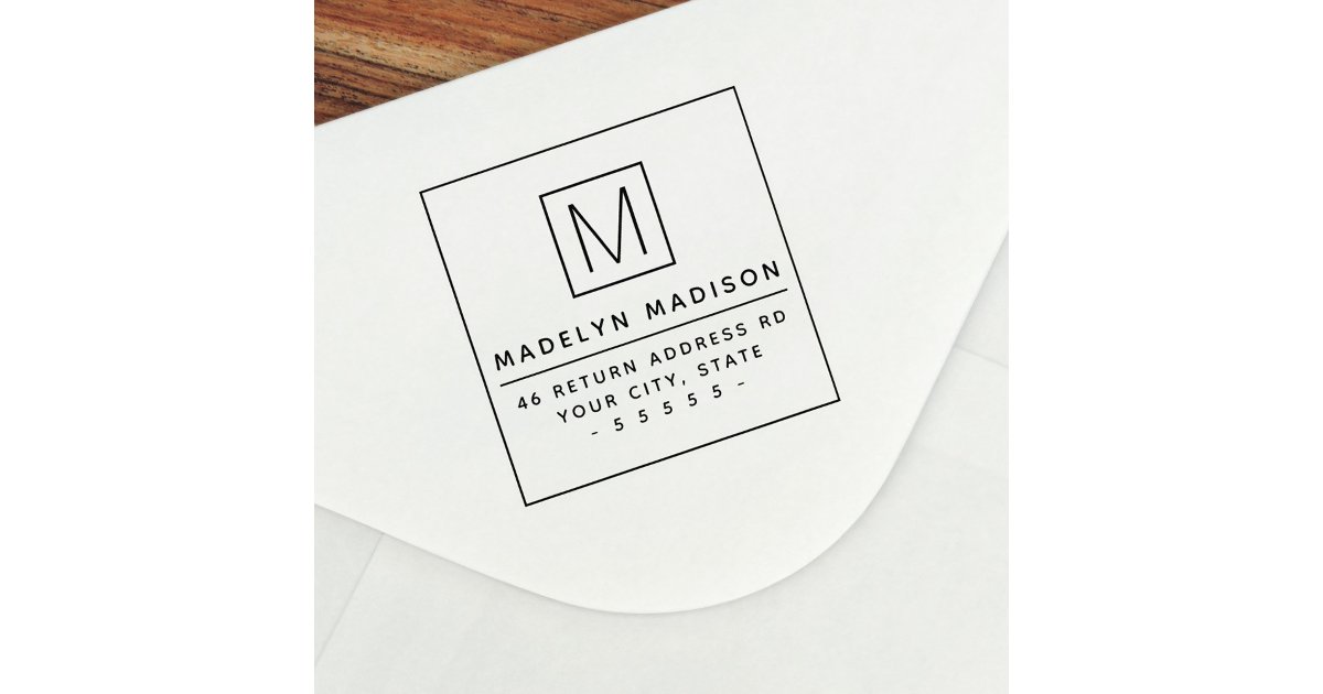 Modern monogram initial return address rubber stamp | Zazzle