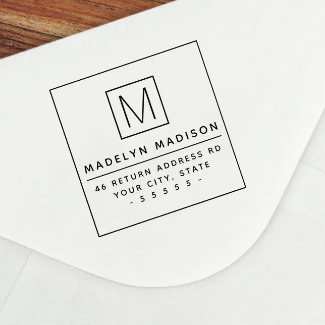 Modern monogram initial return address rubber stamp | Zazzle
