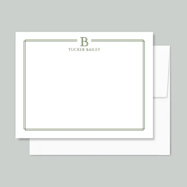 Modern Monogram Initial Thin Border Professional Note Card | Zazzle