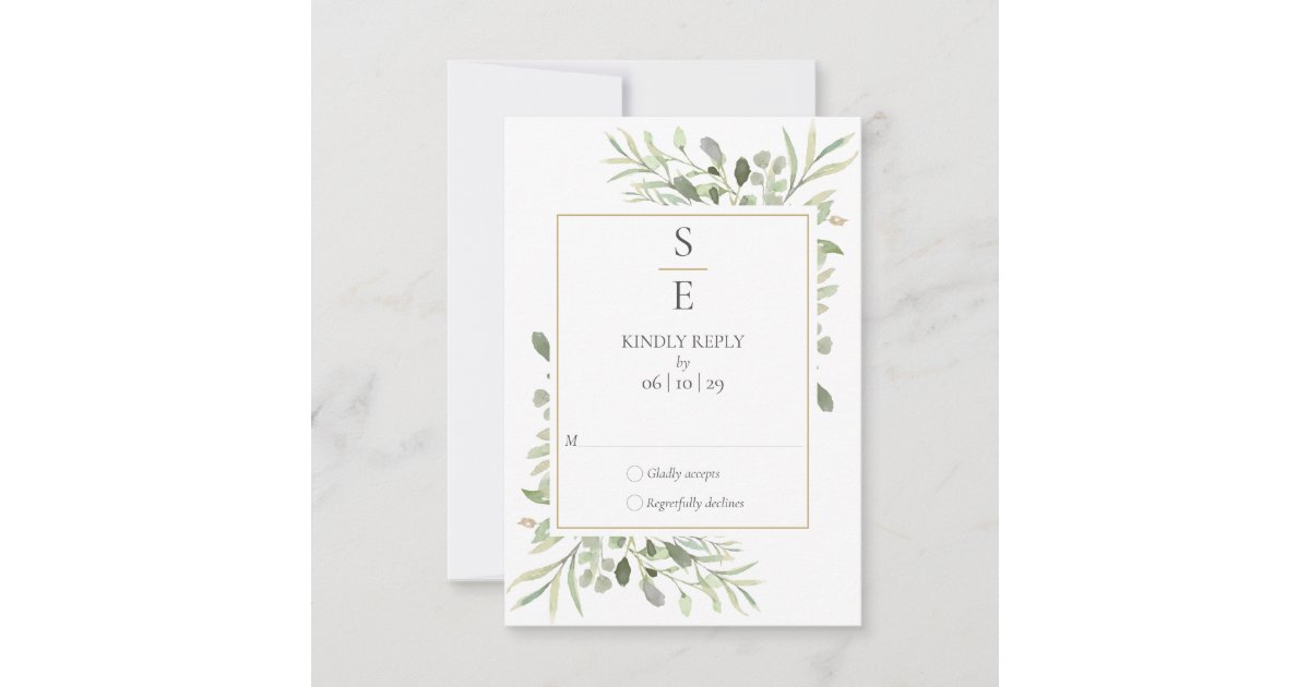Modern Monogram Initials Greenery Wedding RSVP Card | Zazzle