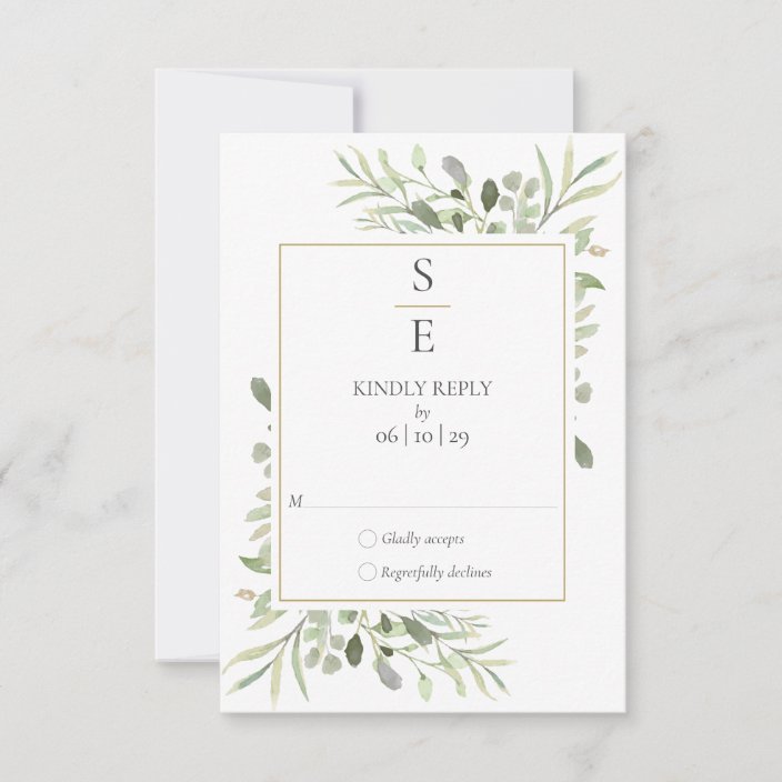 Modern Monogram Initials Greenery Wedding RSVP Card | Zazzle.com