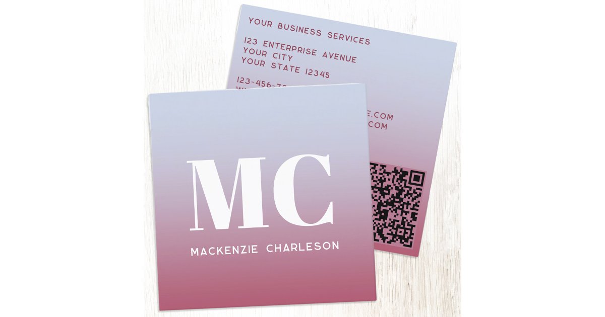 Modern Monogram Initials QR Code Pink Blu Gradient Square Business Card ...