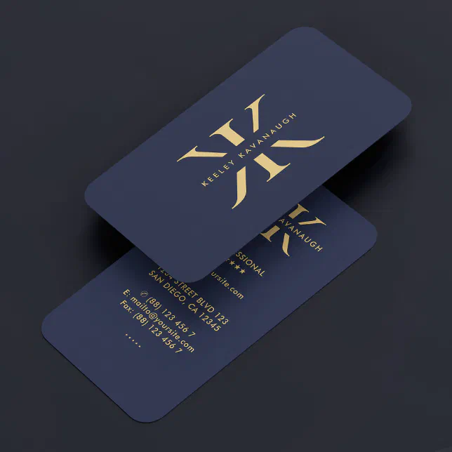 Modern Monogram K Professional Dark Navy Blue Business Card | Zazzle