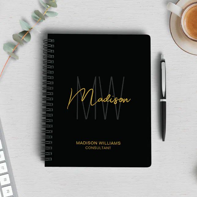 Modern Monogram Logo Black Gold Consultant Notebook | Zazzle