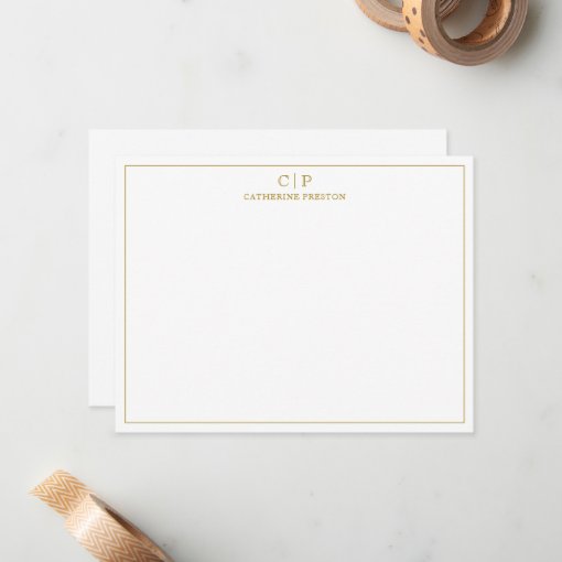 Modern Monogram Luxury Gold Personal Stationery Note Card | Zazzle