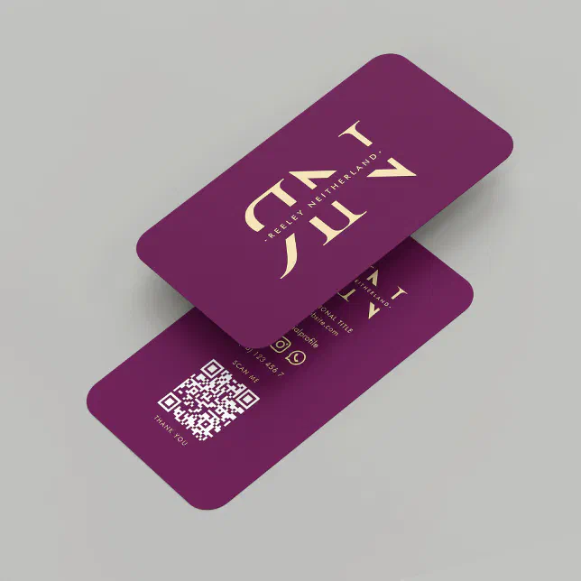 Modern Monogram Luxury Purple Gold Initials Business Card | Zazzle