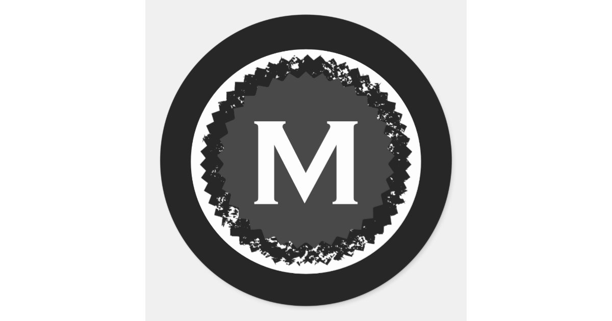 Modern Monogram Medallion Black & White Classic Round Sticker | Zazzle