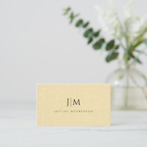 Modern Monogram Minimalist Wheat Linen Effect Business Card | Zazzle