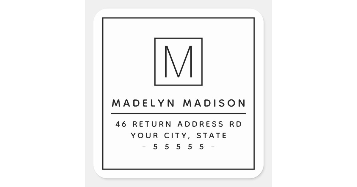 Modern monogram minimalist white return address square sticker | Zazzle.com