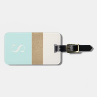 Modern Monogram Mint Green Gold Stripe Luggage Tag | Zazzle