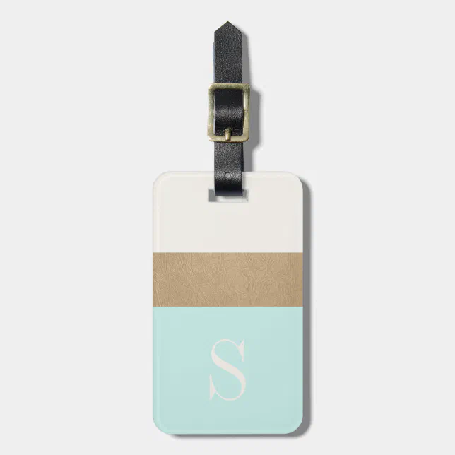 Modern Monogram Mint Green Gold Stripe Luggage Tag | Zazzle