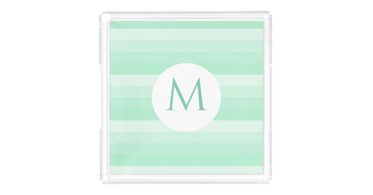 Modern Monogram Mint Green Stripes Trendy Template Acrylic Tray | Zazzle