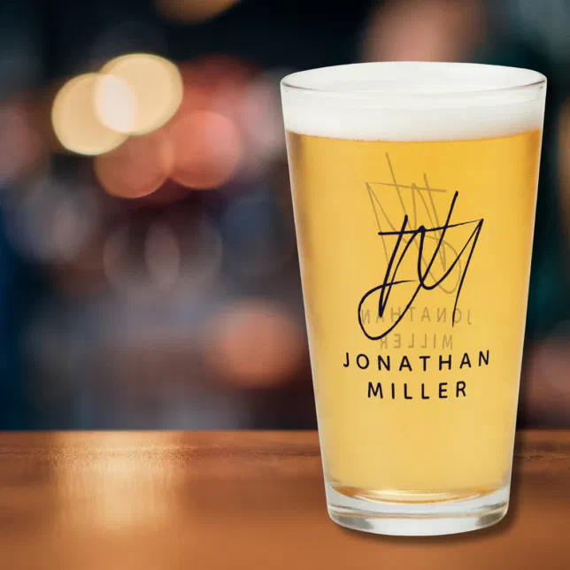 Modern Monogram Name Simple Beer Glass | Zazzle