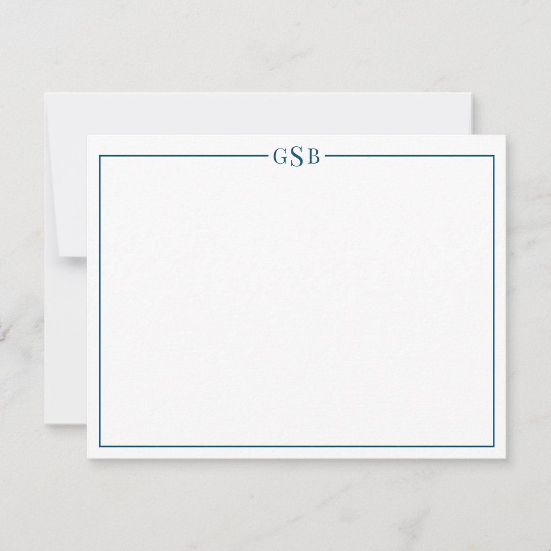 Modern Monogram Navy Blue Personal Stationery Note | Zazzle