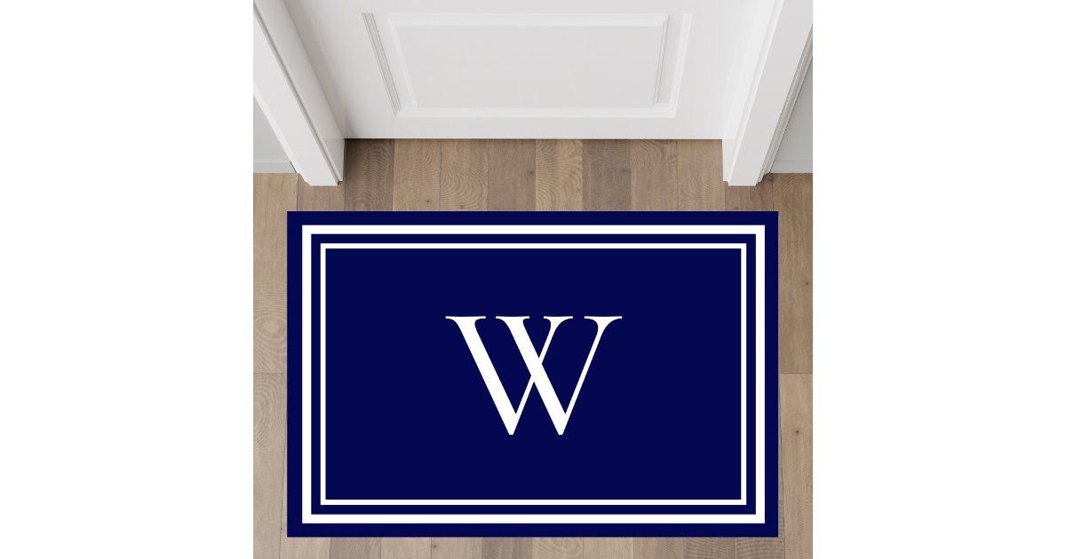 Modern Monogram Navy Blue Rug | Zazzle