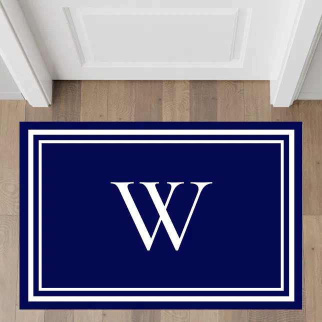 Modern Monogram Navy Blue Rug | Zazzle