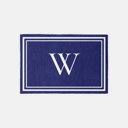 Modern Monogram Navy Blue Rug | Zazzle