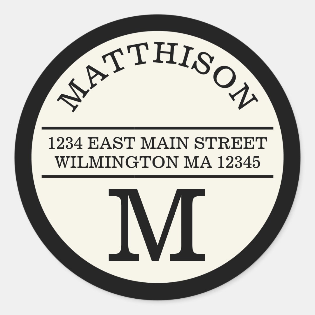 Modern Monogram Personal Round Address Label | Zazzle