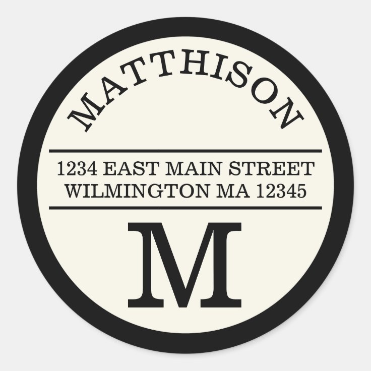 Modern Monogram Personal Round Address Label | Zazzle