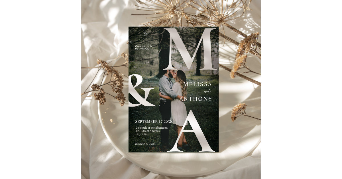 Modern Monogram Photo Wedding Invitation | Zazzle