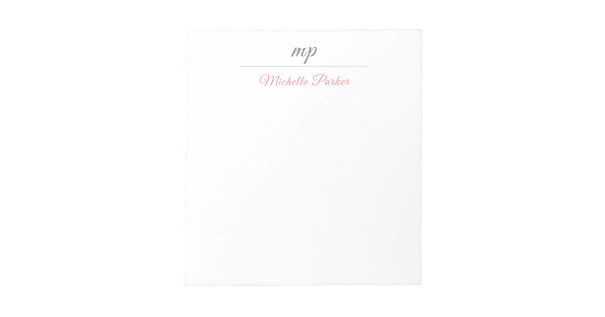 Modern Monogram Professional Plain Feminine Notepad | Zazzle