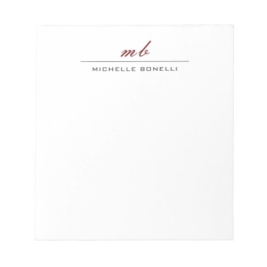 Modern Monogram Professional Plain Simple Minimal Notepad | Zazzle.com