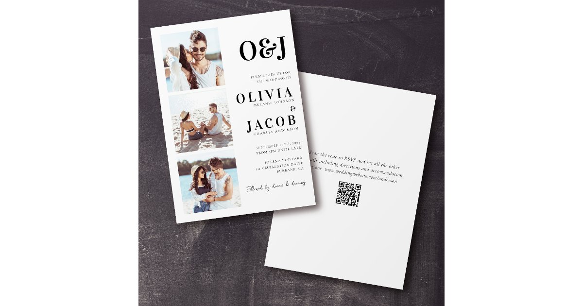 Modern Monogram QR Code Photo Wedding Invitation | Zazzle