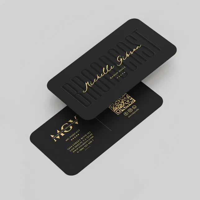 Modern Monogram Radio Host Broadcast Podcast Black Business Card | Zazzle