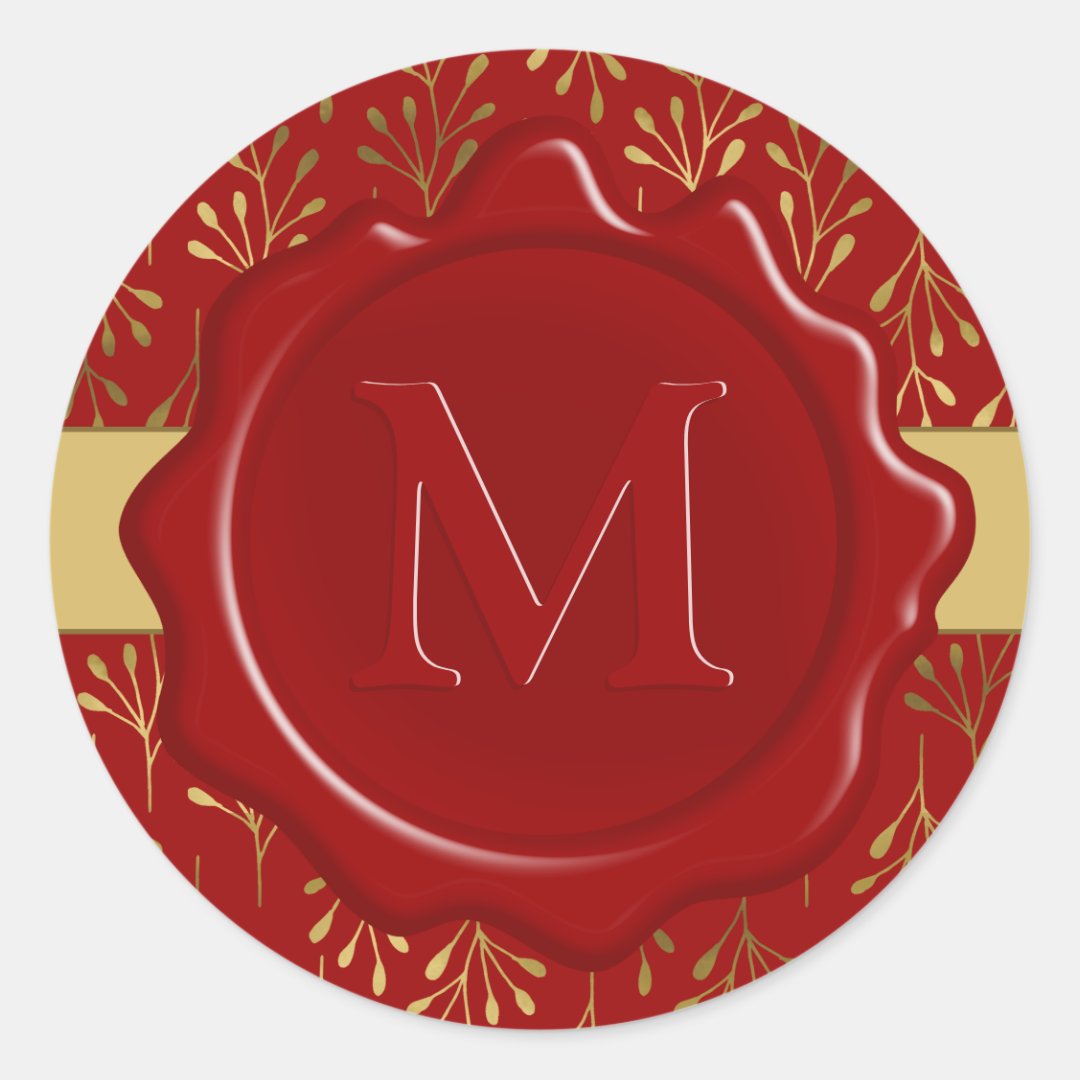 Modern Monogram Red Wax Seal Gold Leaf Pattern | Zazzle