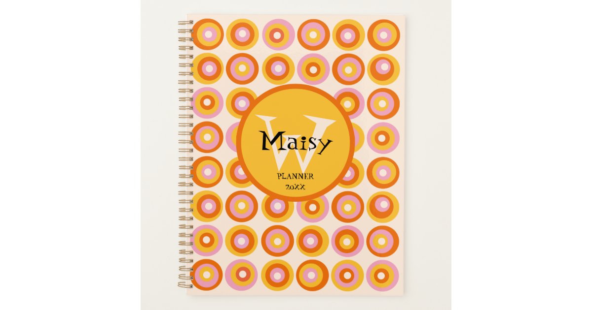 Modern Monogram Retro Orange Circles 2023 Planner | Zazzle