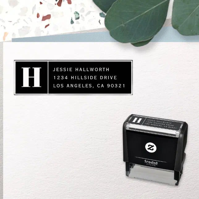 Modern Monogram & Return Address Self-inking Stamp | Zazzle