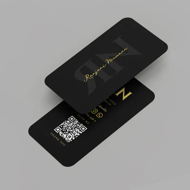 Modern Monogram Reversed Initial Black Gold Business Card | Zazzle