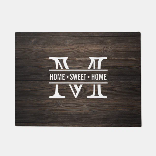 Modern Monogram & Rustic Wood Effect Doormat | Zazzle
