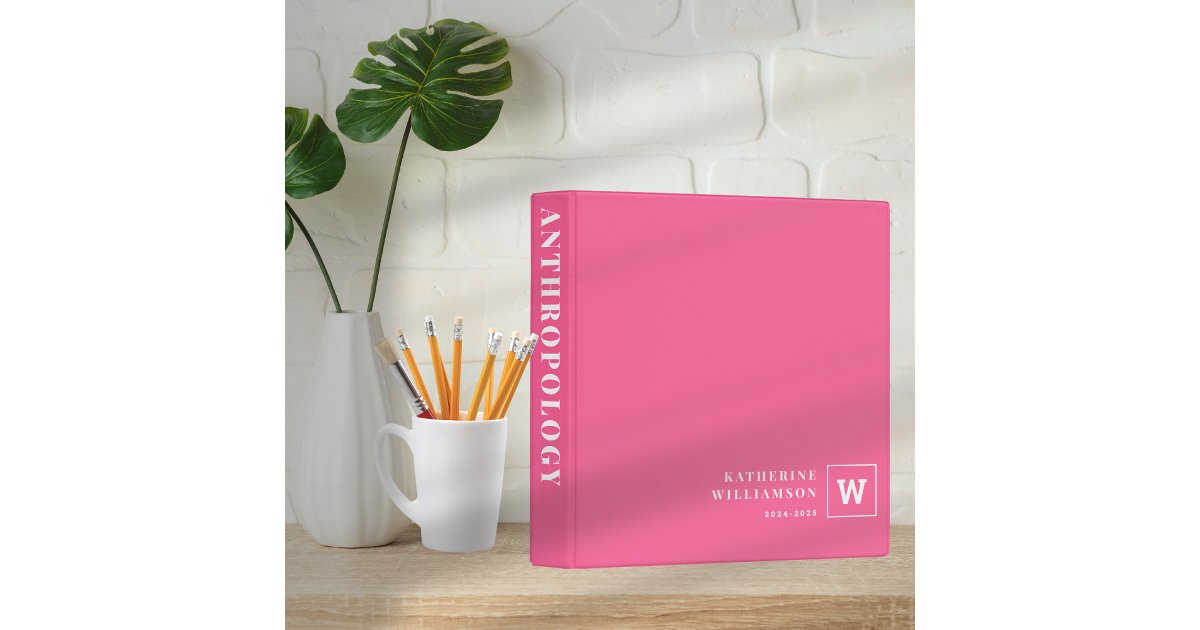 Modern Monogram School Subject Student Custom Name 3 Ring Binder | Zazzle