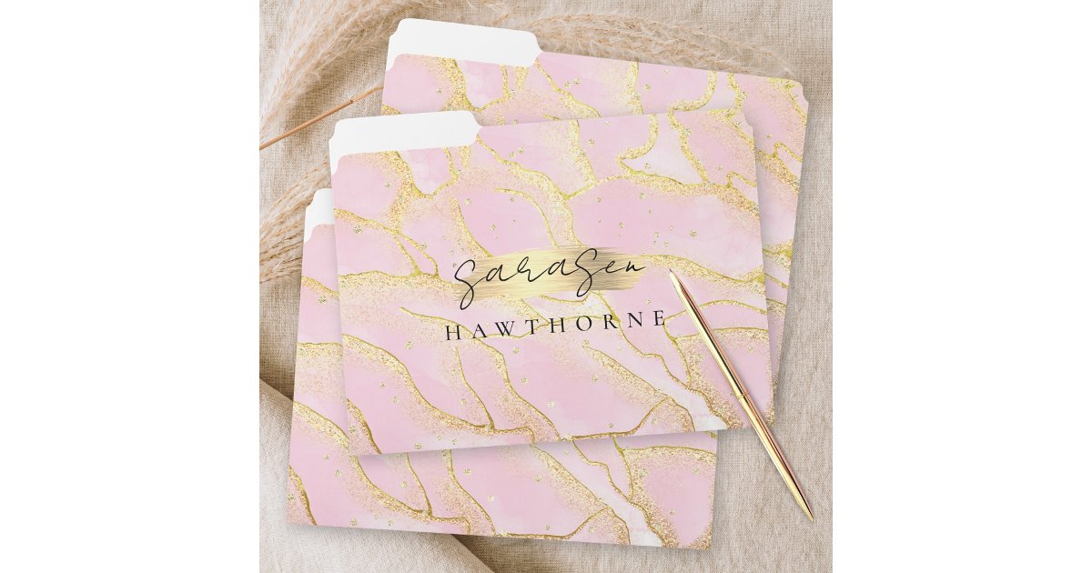 Modern Monogram Script Chic Girly Pink Gold Foil File Folder | Zazzle