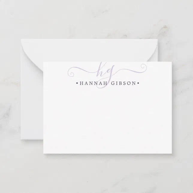 Modern Monogram Script Initials Purple Note Card | Zazzle