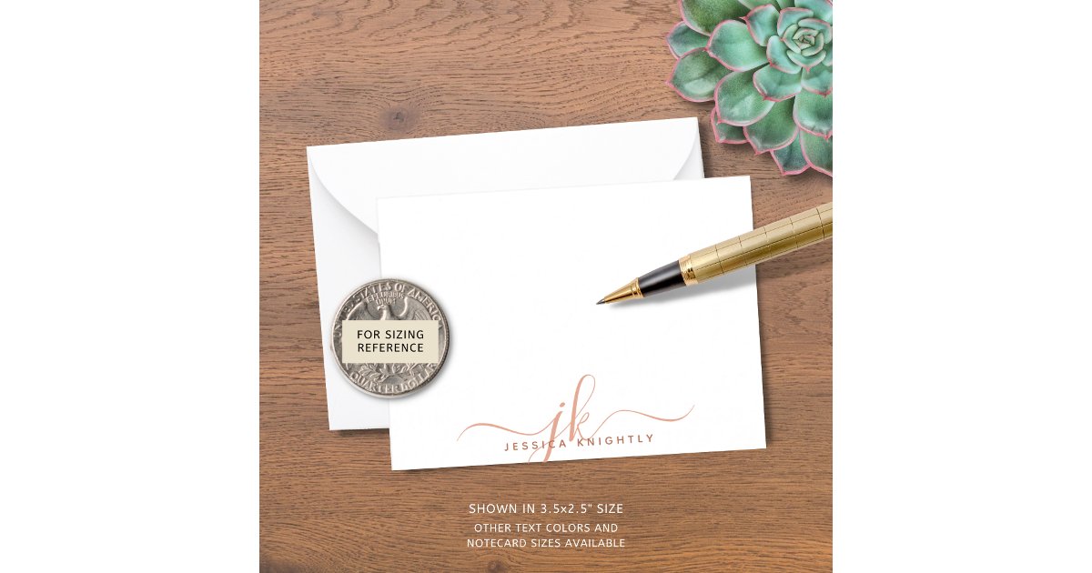 Modern Monogram Script Initials Terracotta Note Card | Zazzle