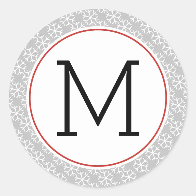 Modern monogram snowflake pattern Christmas Classic Round Sticker | Zazzle
