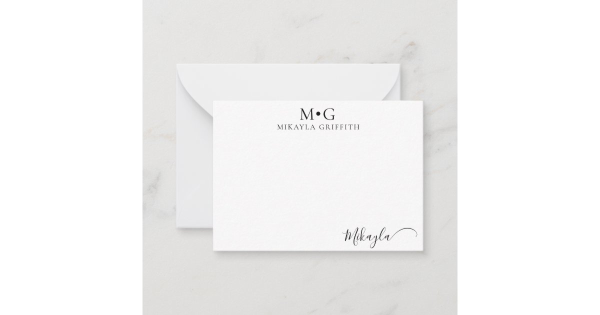 Modern Monogram Stylish Script Custom Note Card | Zazzle