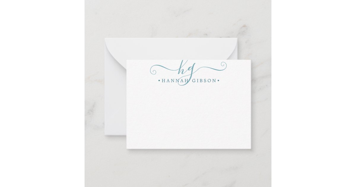 Modern Monogram Teal Script Initials Note Card | Zazzle