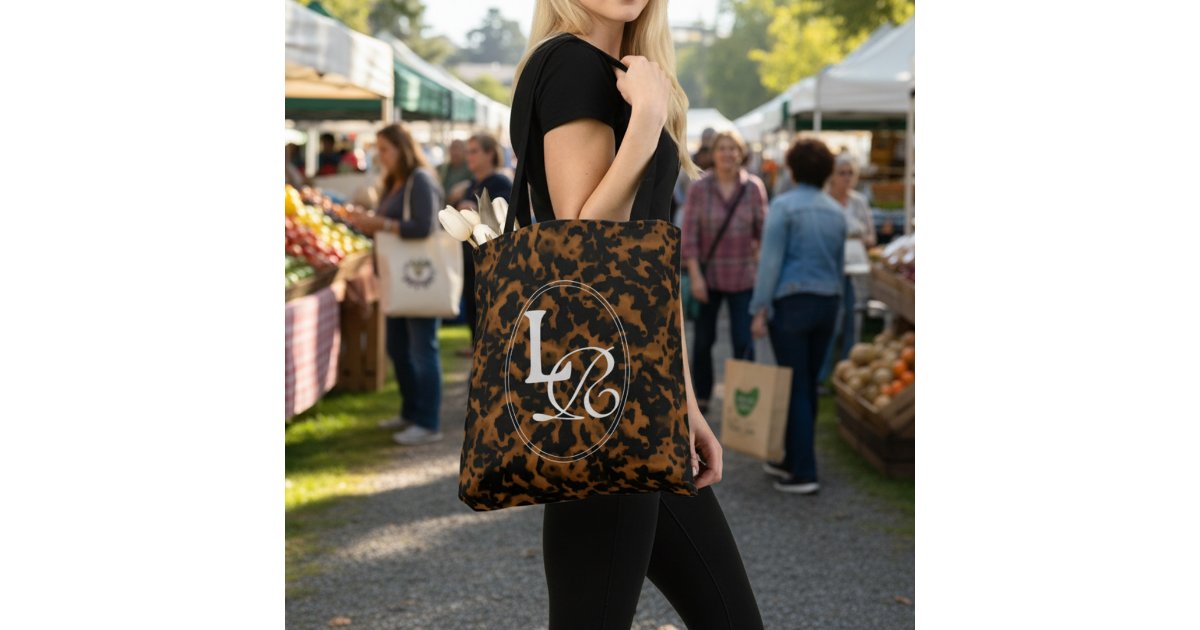 Modern Monogram Tortoise Shell Print Tote Bag | Zazzle