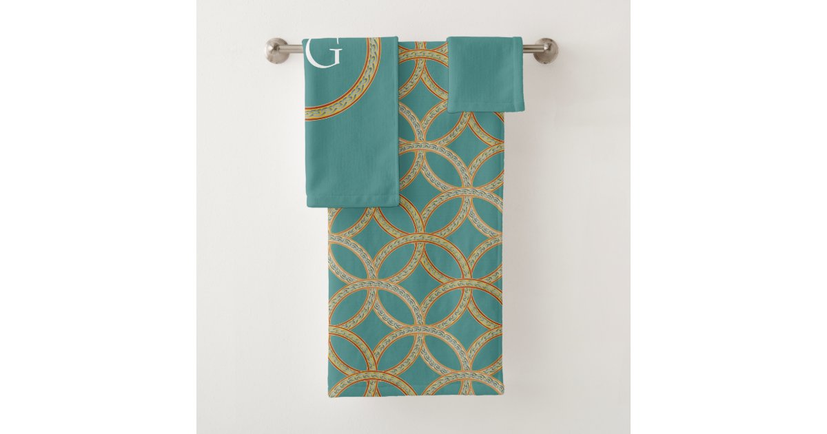 Modern Monogram Towel Set l Circle Pattern | Zazzle